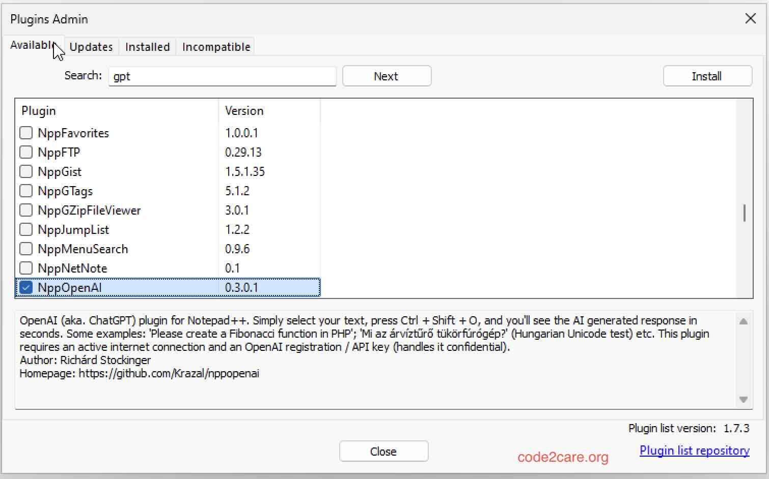 NppOpenAI — OpenAI Plugin for Notepad++ (ChatGPT) | Code2care